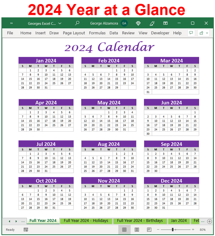 Printable 2024 Calendar Spreadsheet: Best Downloadable Excel Templates ...