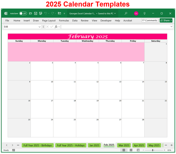 2025 Calendar Spreadsheet: Printable and Editable – BuyExcelTemplates.com
