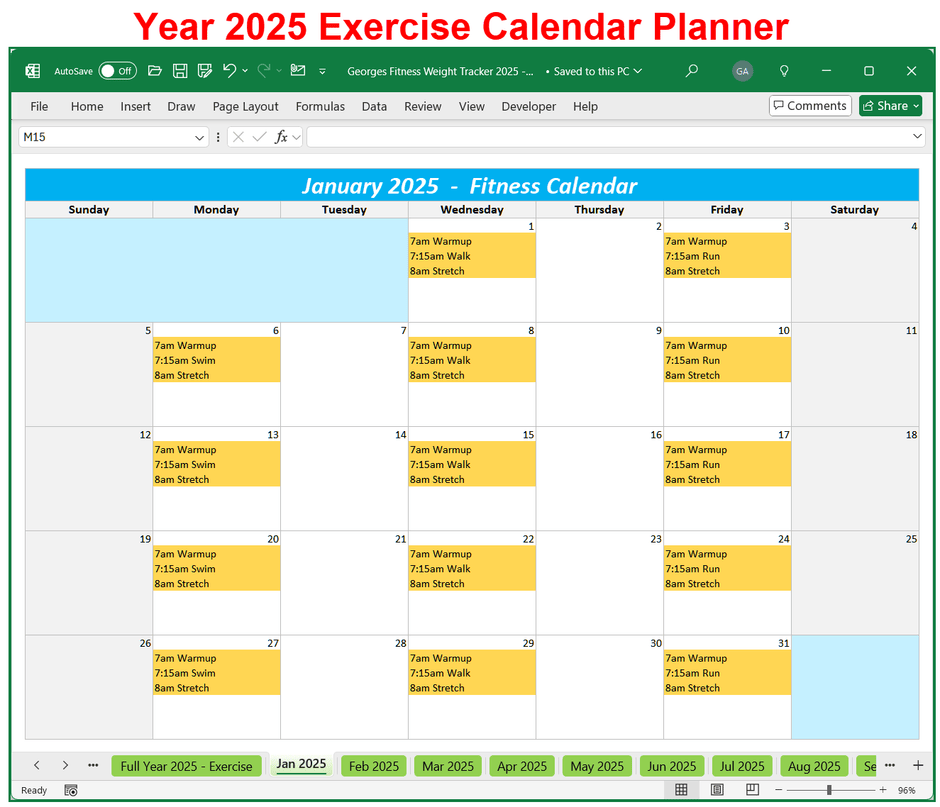 2025 Calendar Spreadsheet: Printable and Editable Planner in Excel ...