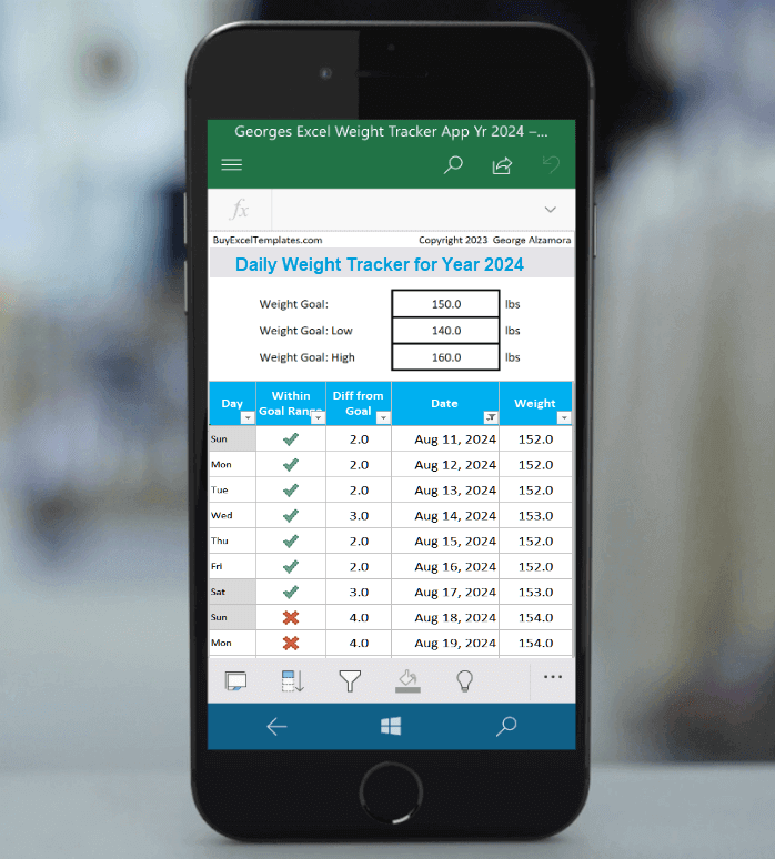 2024 Weight Tracker App for iPhone iOS | Spreadsheet Templates ...