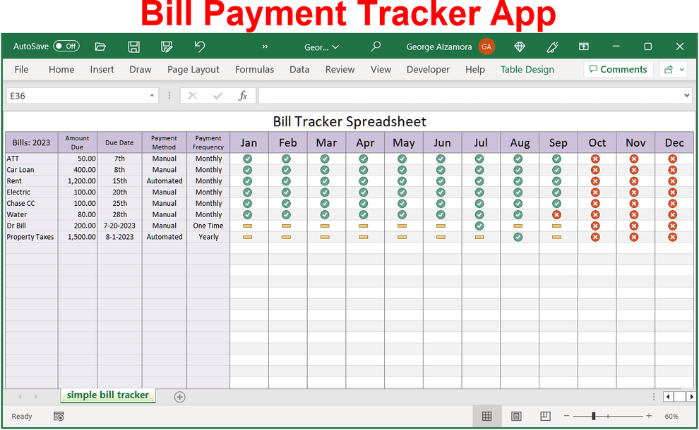 Bill Tracker App | Monthly Payment Planner | Excel Spreadsheet ...