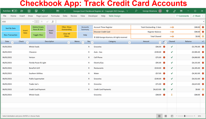 Checkbook App with Income and Expense Category Reports: Spreadsheet ...