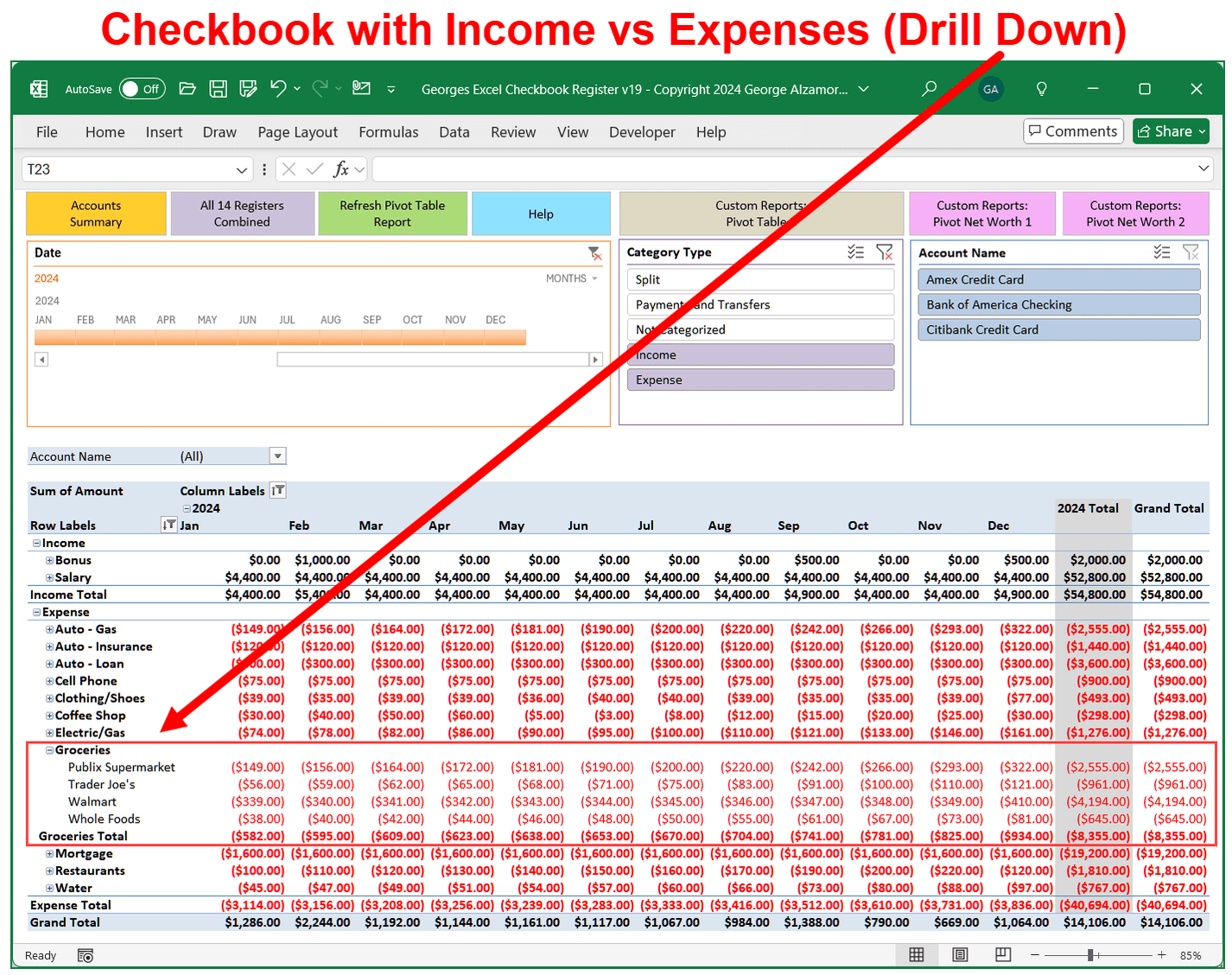 Checkbook Register Template Spreadsheet & Income and Expense Tracker ...