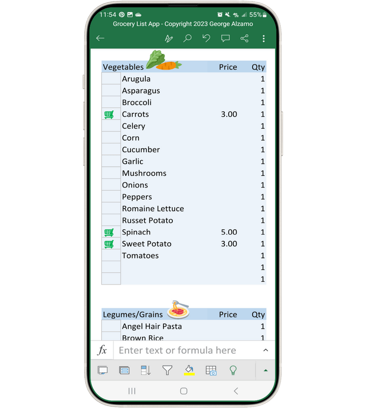 Grocery List Spreadsheet | Printable & Editable Food Shopping Planner ...