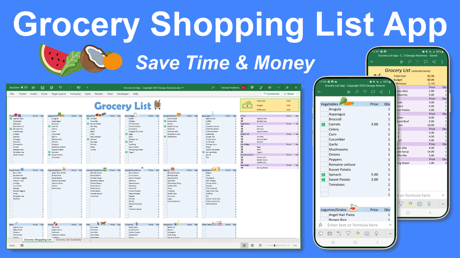 Grocery List Spreadsheet | Printable & Editable Food Shopping Planner ...