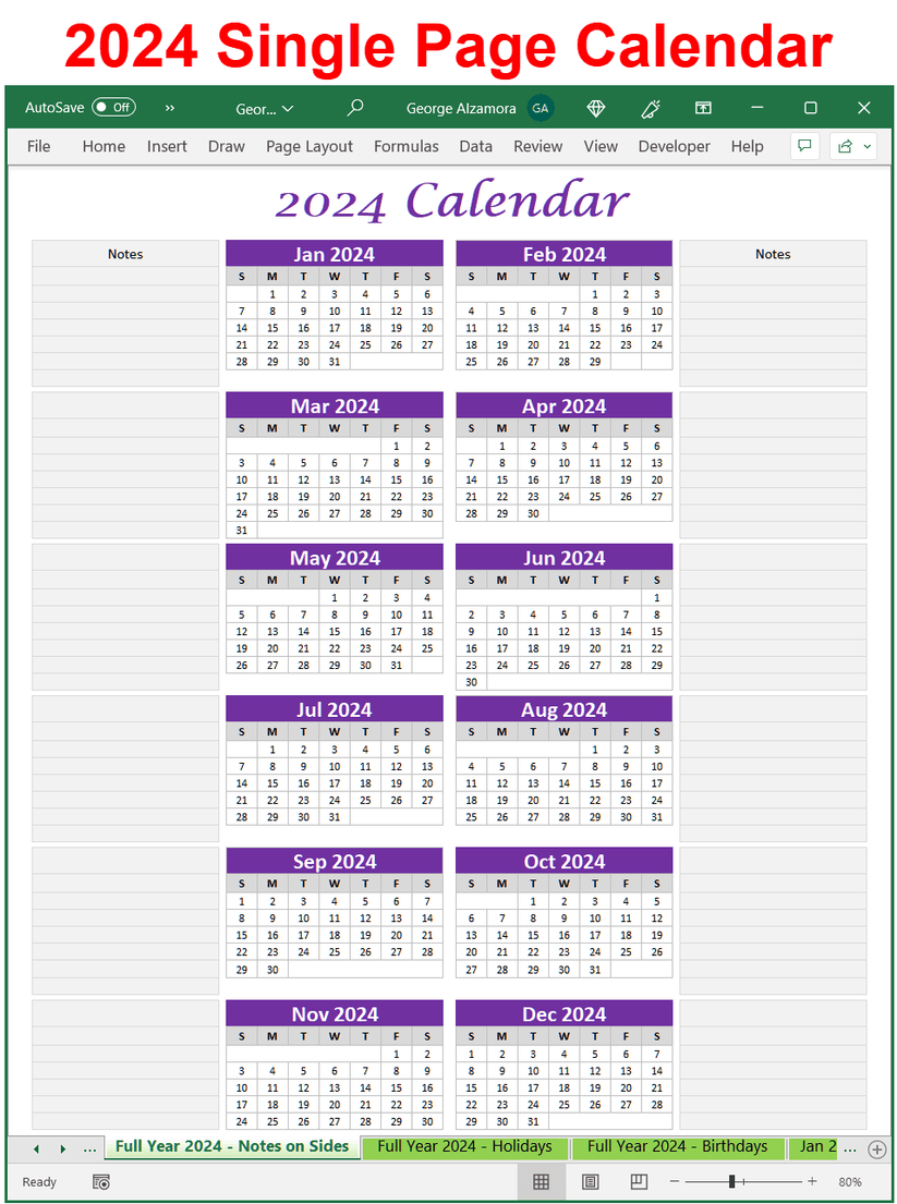 Printable 2024 Calendar Spreadsheet: Best Downloadable Excel Templates ...