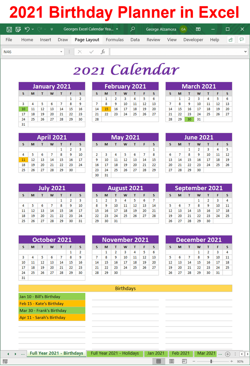2021 Excel Calendar Planner Template Monthly Yearly Printable Download ...