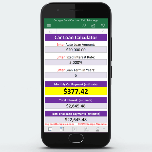 Excel Car Loan Calculator Android App – BuyExcelTemplates.com