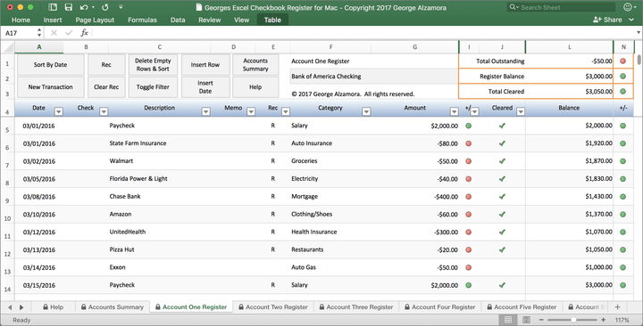 Checkbook Spreadsheet Split Transactions | Visualize Income & Expenses ...