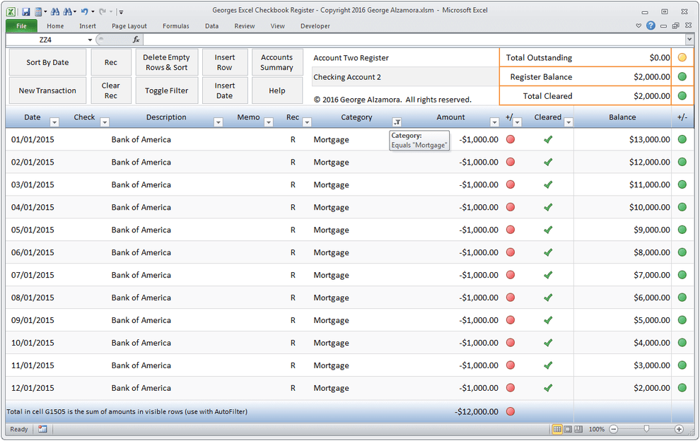 Best Selling Checkbook App Spreadsheet - Track and Reconcile in Excel ...