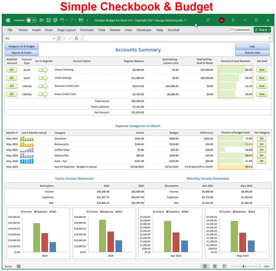 Excel Checkbook Register Spreadsheet – BuyExcelTemplates.com