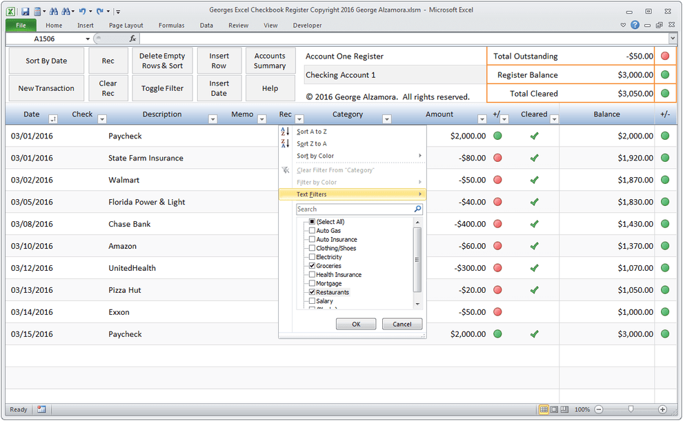 Best Selling Checkbook App Spreadsheet - Track and Reconcile in Excel ...