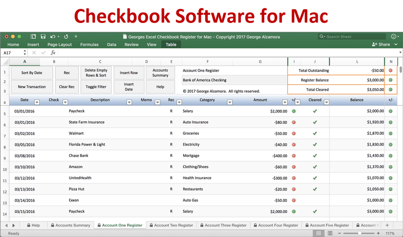 Checkbook Software for Mac in Excel Spreadsheet – BuyExcelTemplates.com