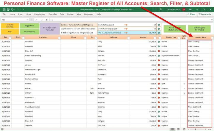 Excel Checkbook Register Spreadsheet – BuyExcelTemplates.com