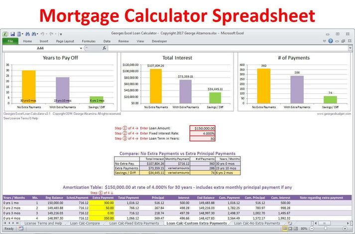 Excel Mortgage Calculator Spreadsheet for Home Loans ...