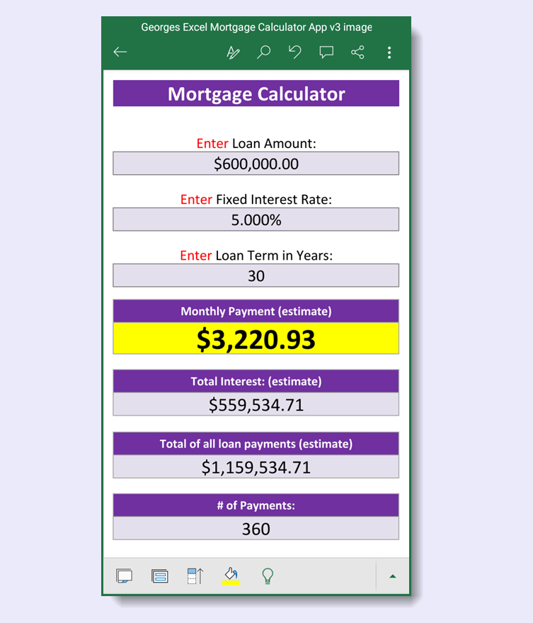 Android Mortgage Calculator App | Calculate Payment | Excel Templates ...