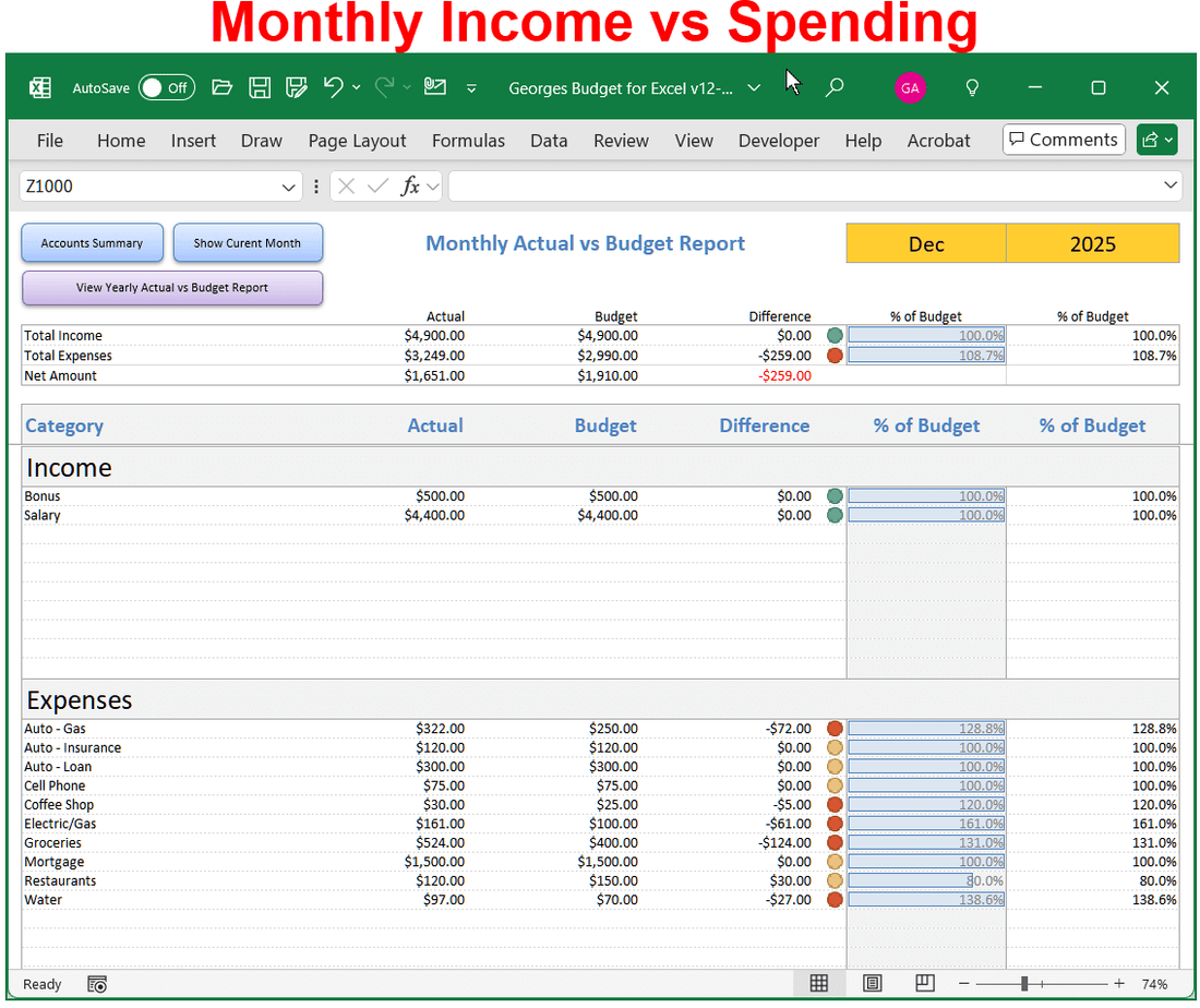 Excel Budget Spreadsheet and Checkbook Register Software ...