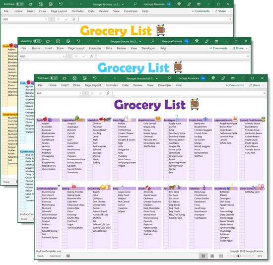 Grocery List Spreadsheet | Printable & Editable Food Shopping Planner ...