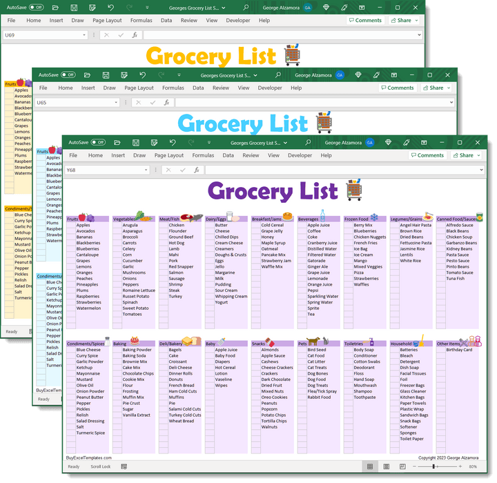Grocery List Spreadsheet | Printable & Editable Food Shopping Planner ...
